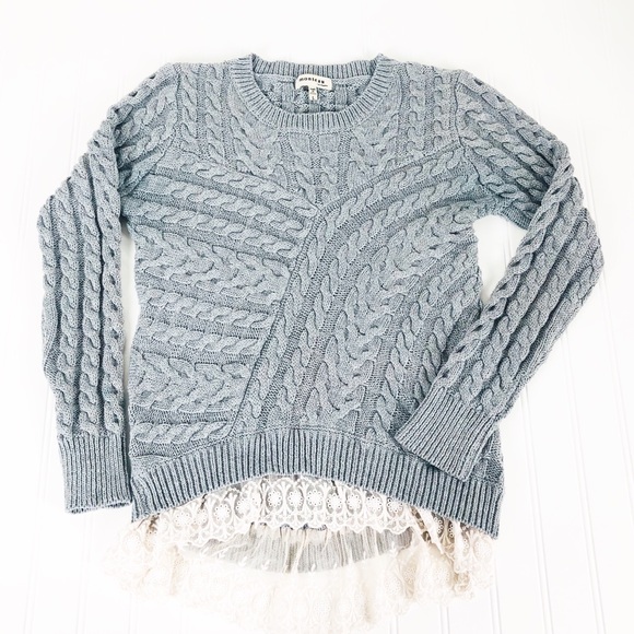 Monteau | Sweaters | Monteau Cable Knit Lace Trimmed Sweater | Poshmark